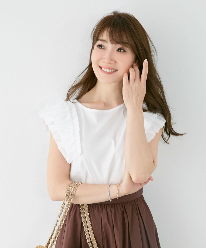カットソー フリル&ギャザー スリーブ Liala×PG 全3色|lpg511 カットソー フリル&ギャザー スリーブ Liala×PG 全3色|lpg511