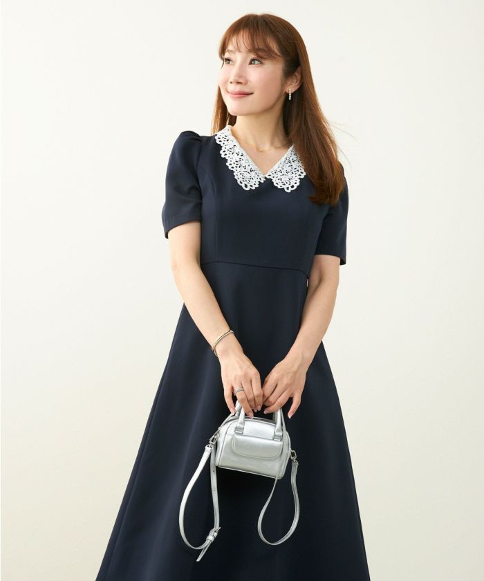 GW-SALE ワンピース レース襟 フィット&フレア 半袖 Liala×PG 全 GW-SALE ワンピース レース襟 フィット&フレア 半袖 Liala×PG 全